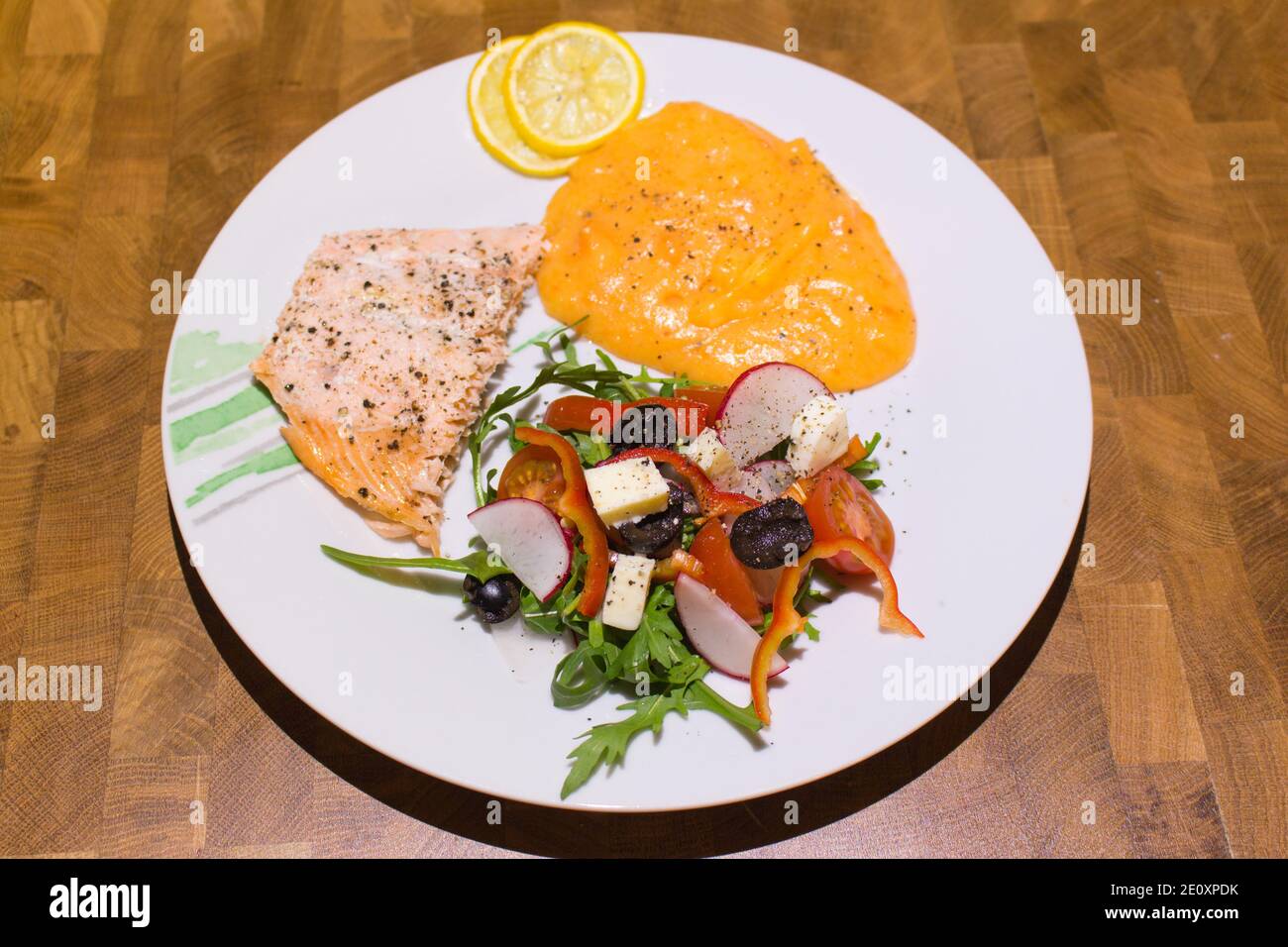 Vegetarian Menu With Fish Home Made Stock Photo - Alamy