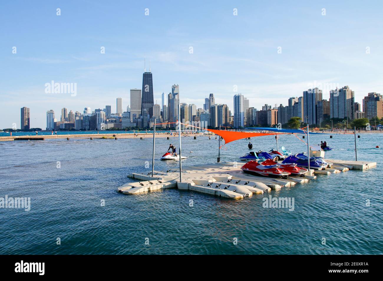 Personal watercraft dock, North Avenue Beach, Chicago, Illinois Stock ...