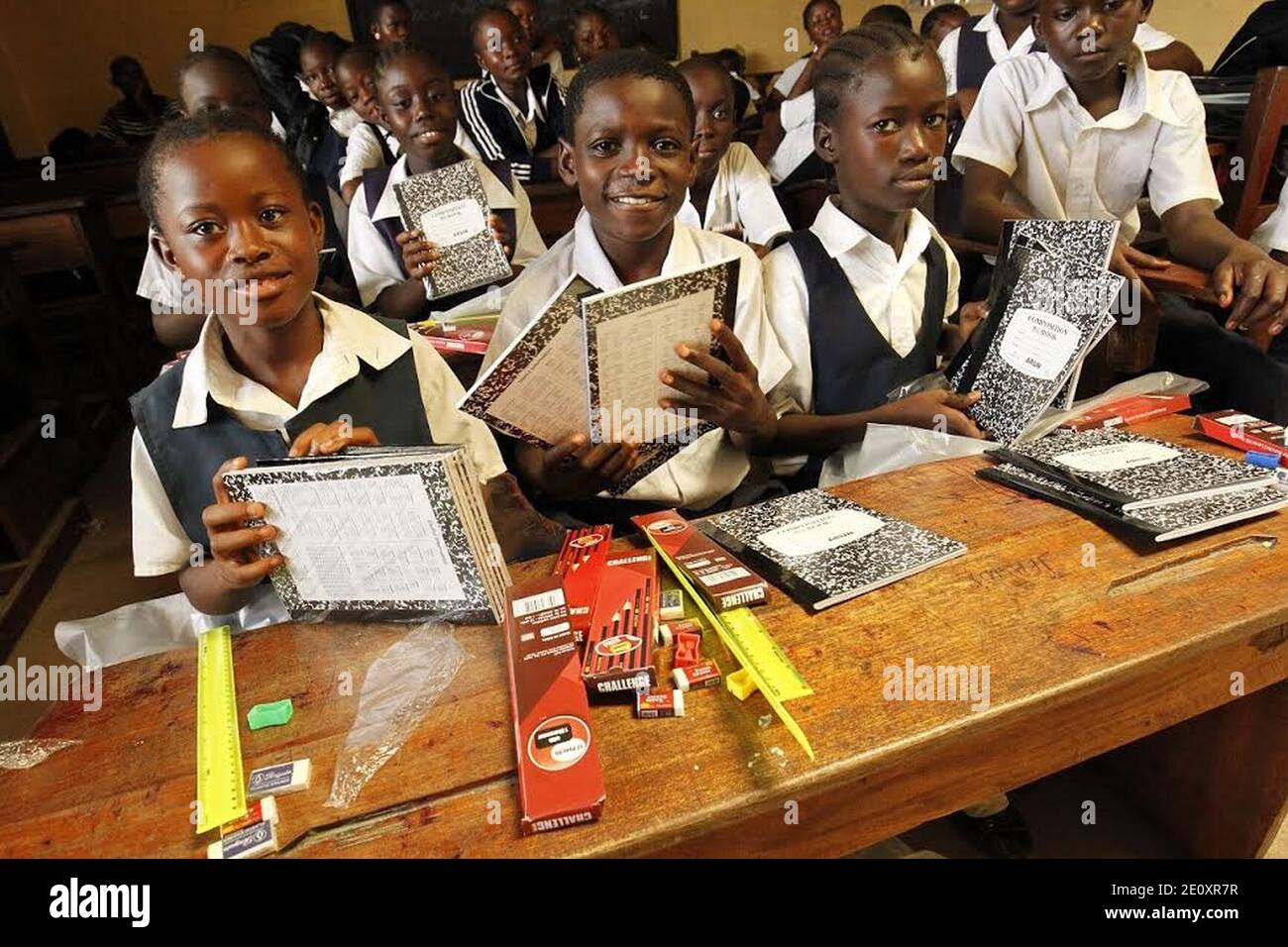 Liberia Learning Kits Distribution (18677450434 Stock Photo - Alamy