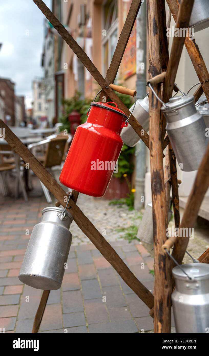 Old Red Milk Can Stock Photo - Alamy