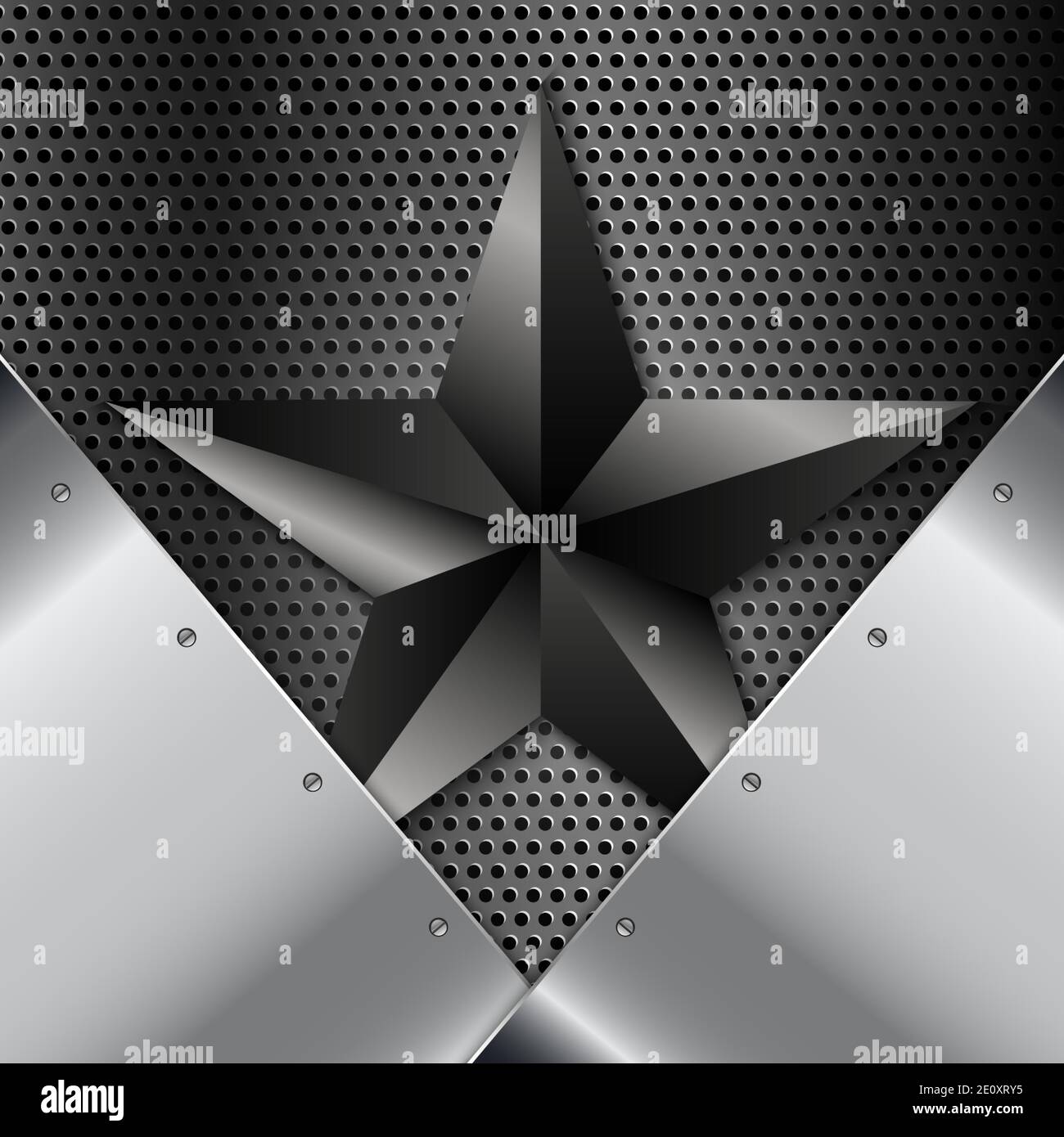 Shiny star metal background with screws on perforated texture.Vector ...
