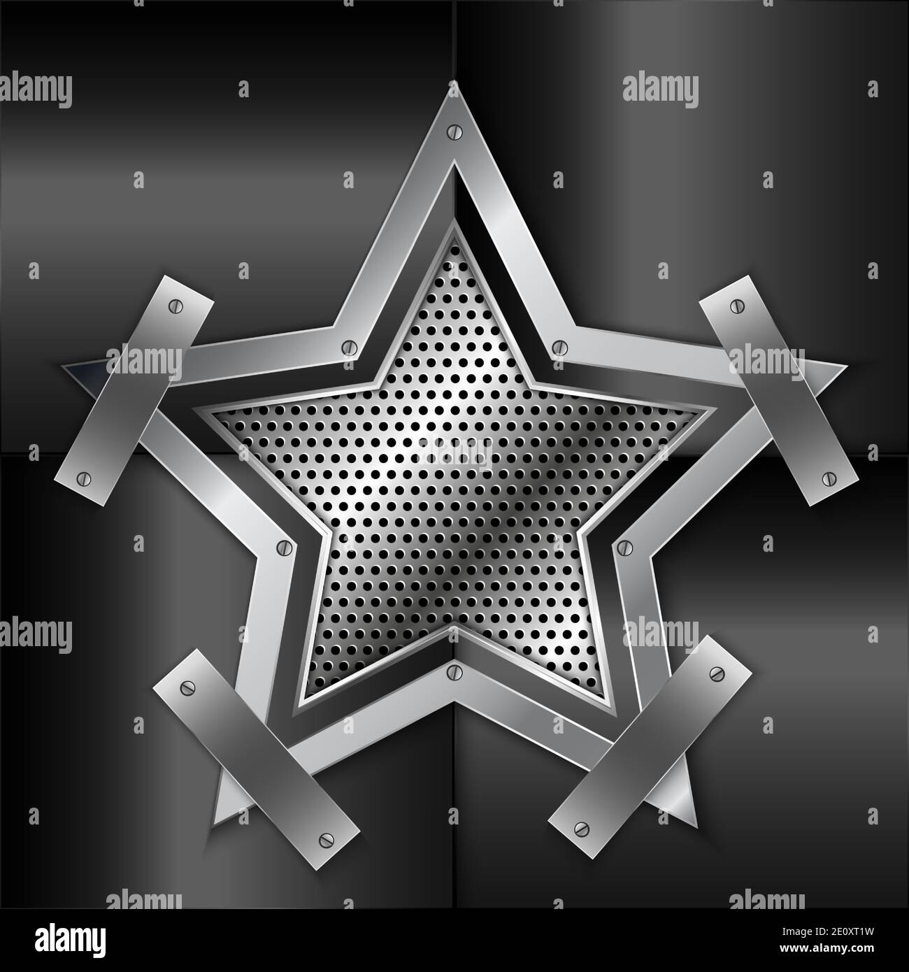 Shiny star metal background with screws on perforated texture.Vector ...