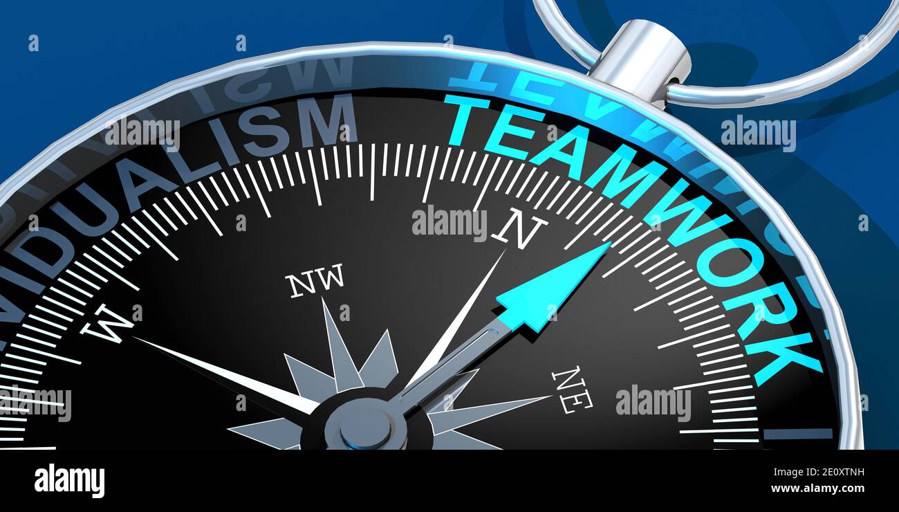 Compass needle pointing to word teamwork, 3d rendering Stock Photo - Alamy