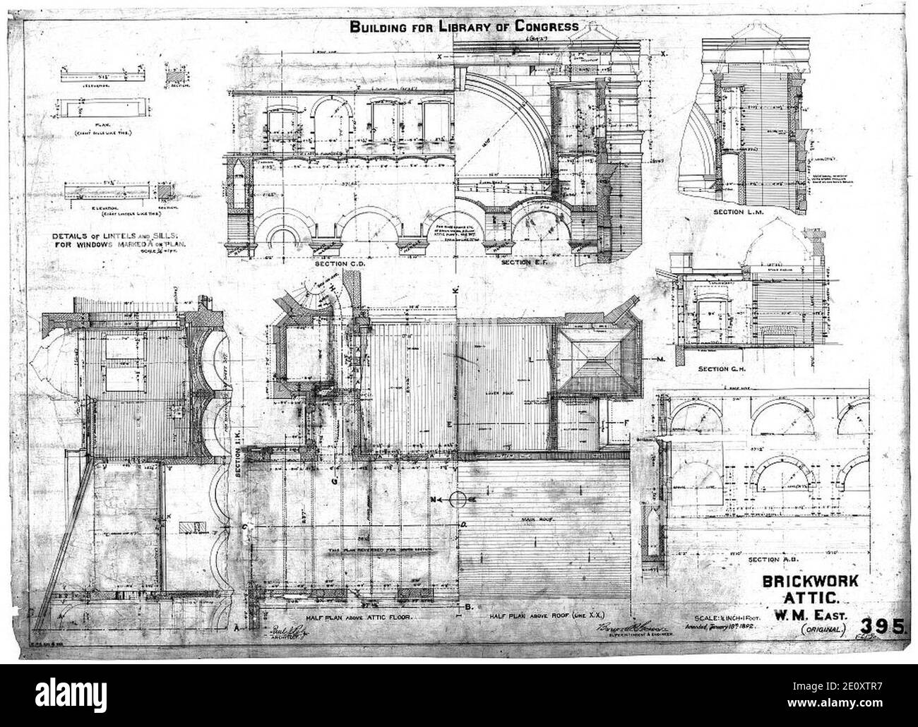Library of Congress (Washington, D.C.). Attic. Brickwork. Plans ...