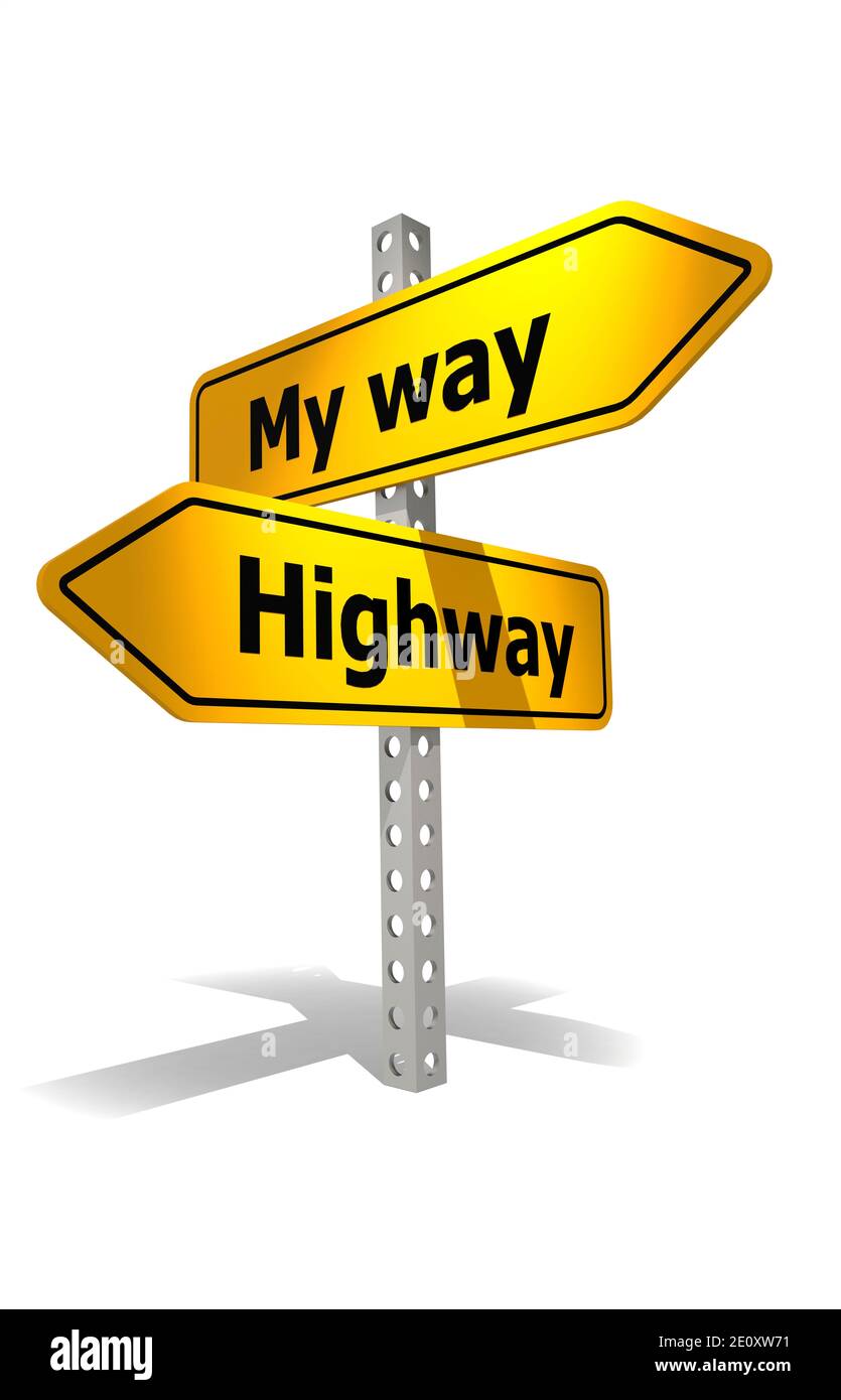 Road sign with my way and highway word, 3d rendering Stock Photo - Alamy