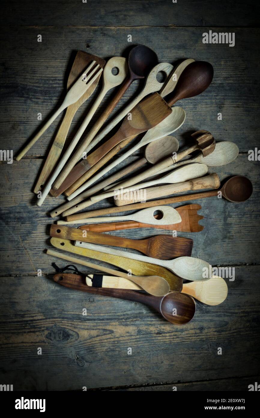 Several Wooden Spoons, Topview Stock Photo - Alamy