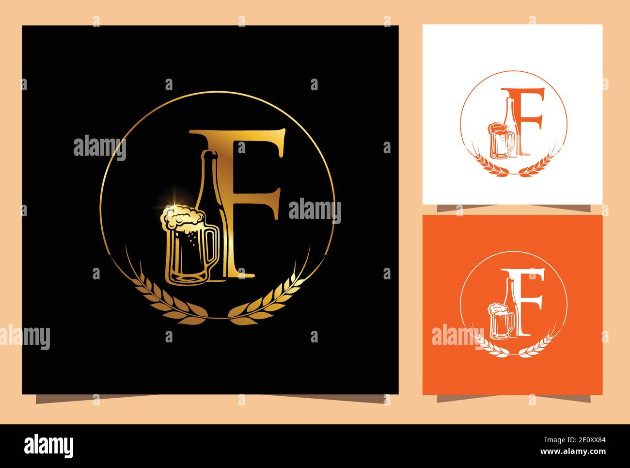 A Vector Illustration of Glass and Bottle Beer Monogram letter Stock ...
