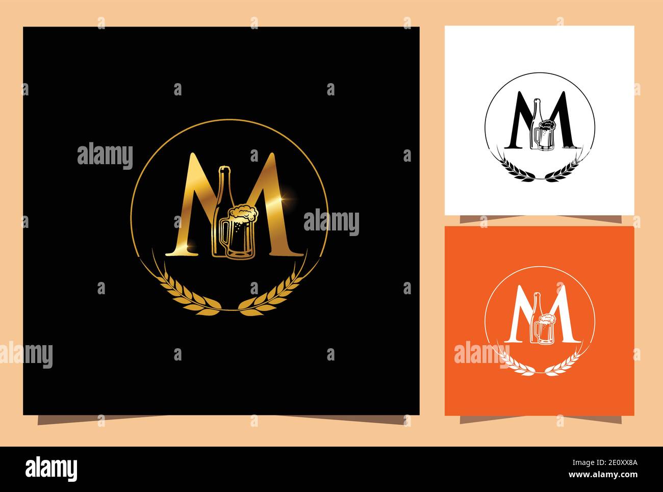 A Vector Illustration Sign of Gold Glass Nad Bottle Beer Monogram ...
