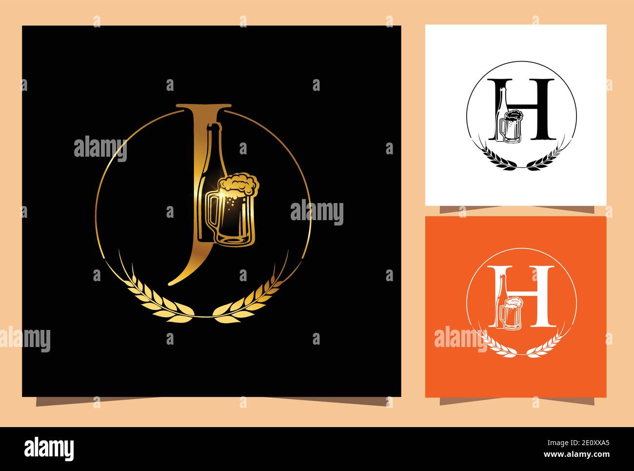A vector Illustration of Glass and Bottle Beer Monogram letter H Stock ...