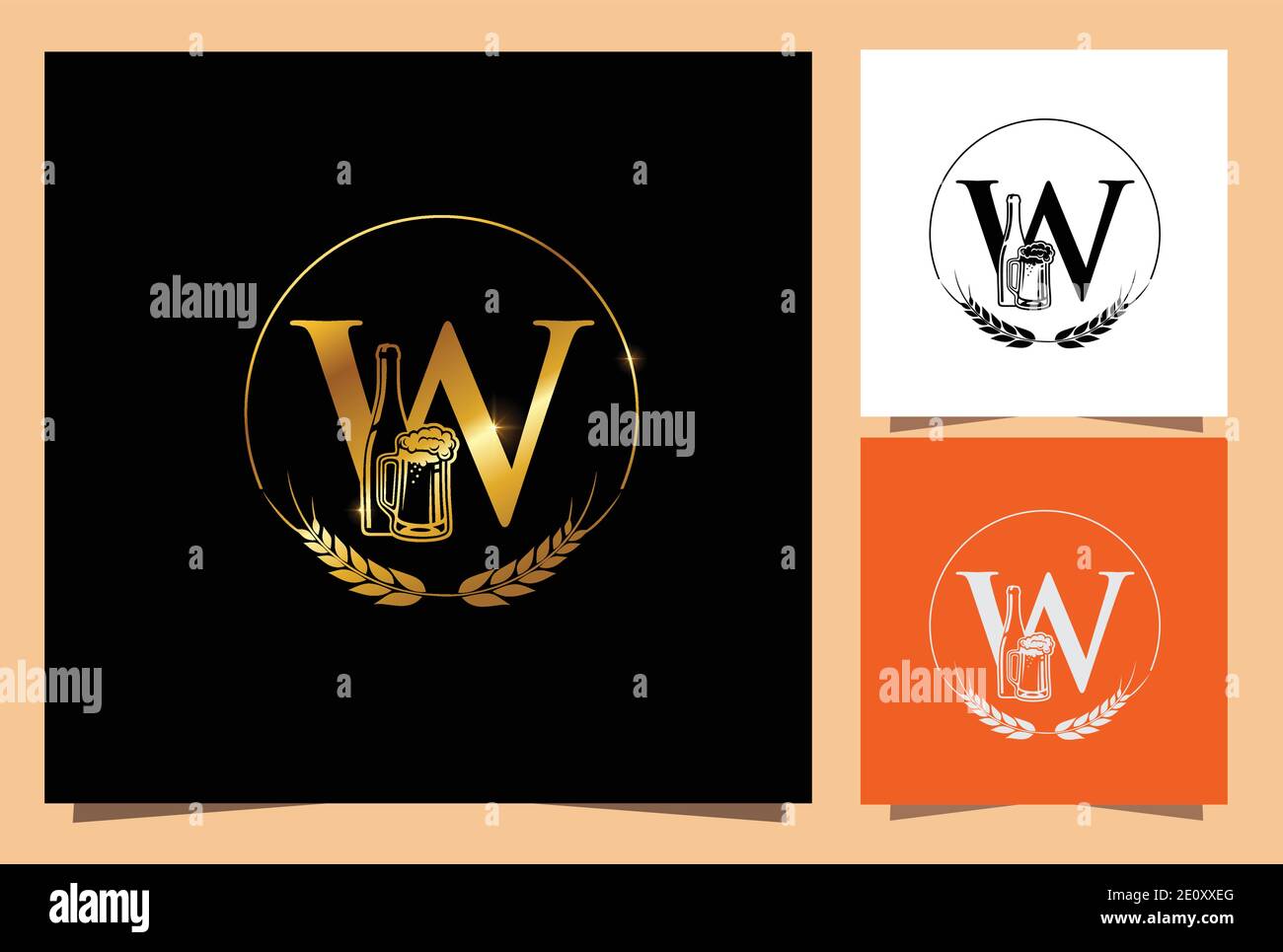A vector Illustration of Gold Glass and Bottle Beer Monogram Sign ...