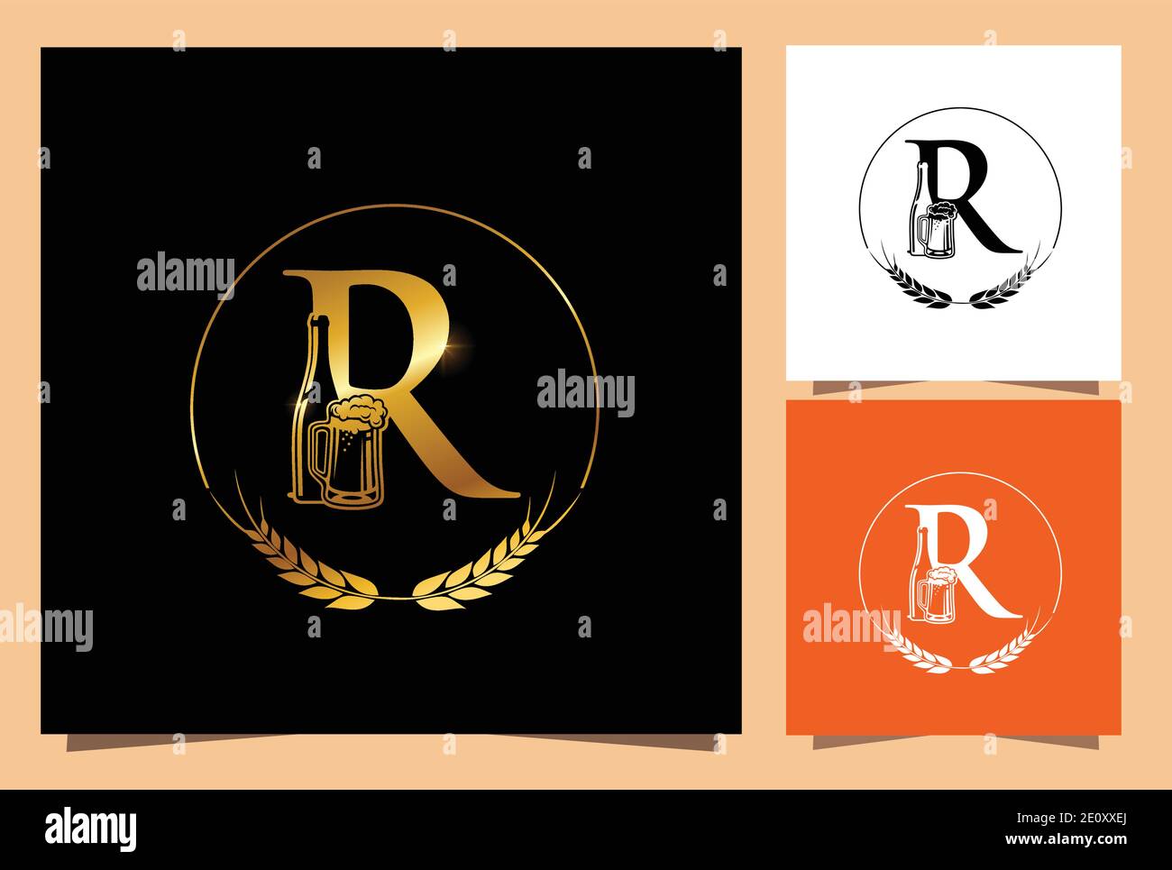 A Vector Illustration sign of Gold Glass and Bottle Beer Monogram ...
