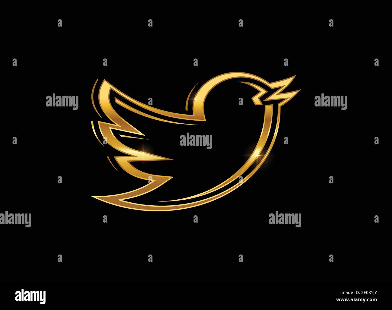 A Vector Illustration of Golden Bird Line Art in black background with ...