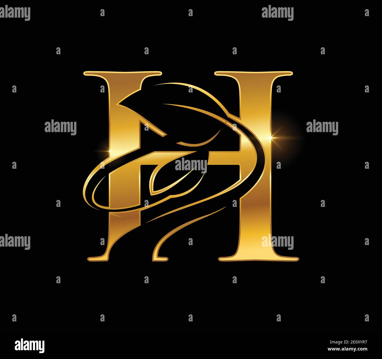 A Vector Illustration of Golden Leaf Monogram Initial Letter H Stock ...