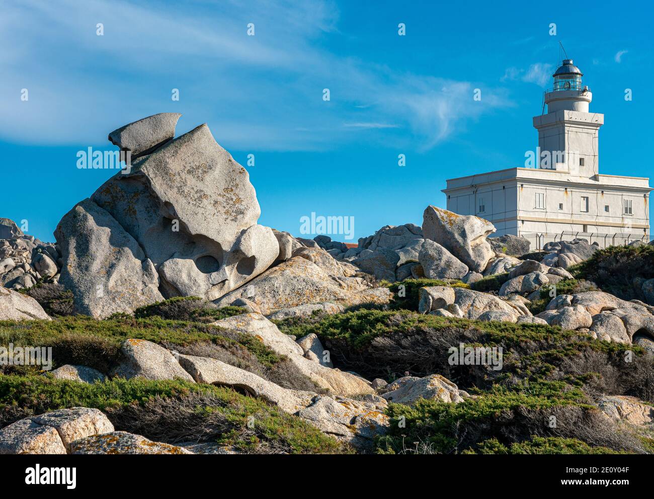 Rocks And Lighthouse Of Capo Testa, Sardinia, Italy Stock Photo - Alamy