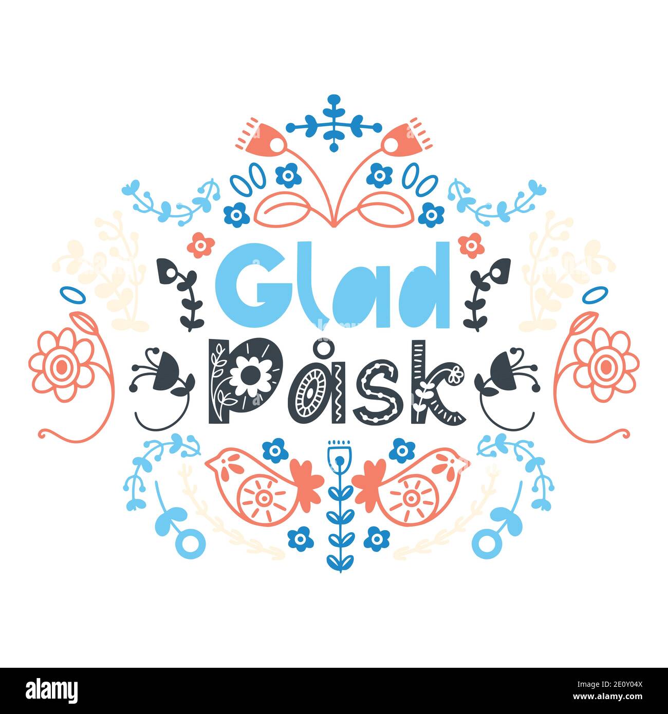 Happy Easter floral lettering in scandinavian style. Swedish text Glad ...