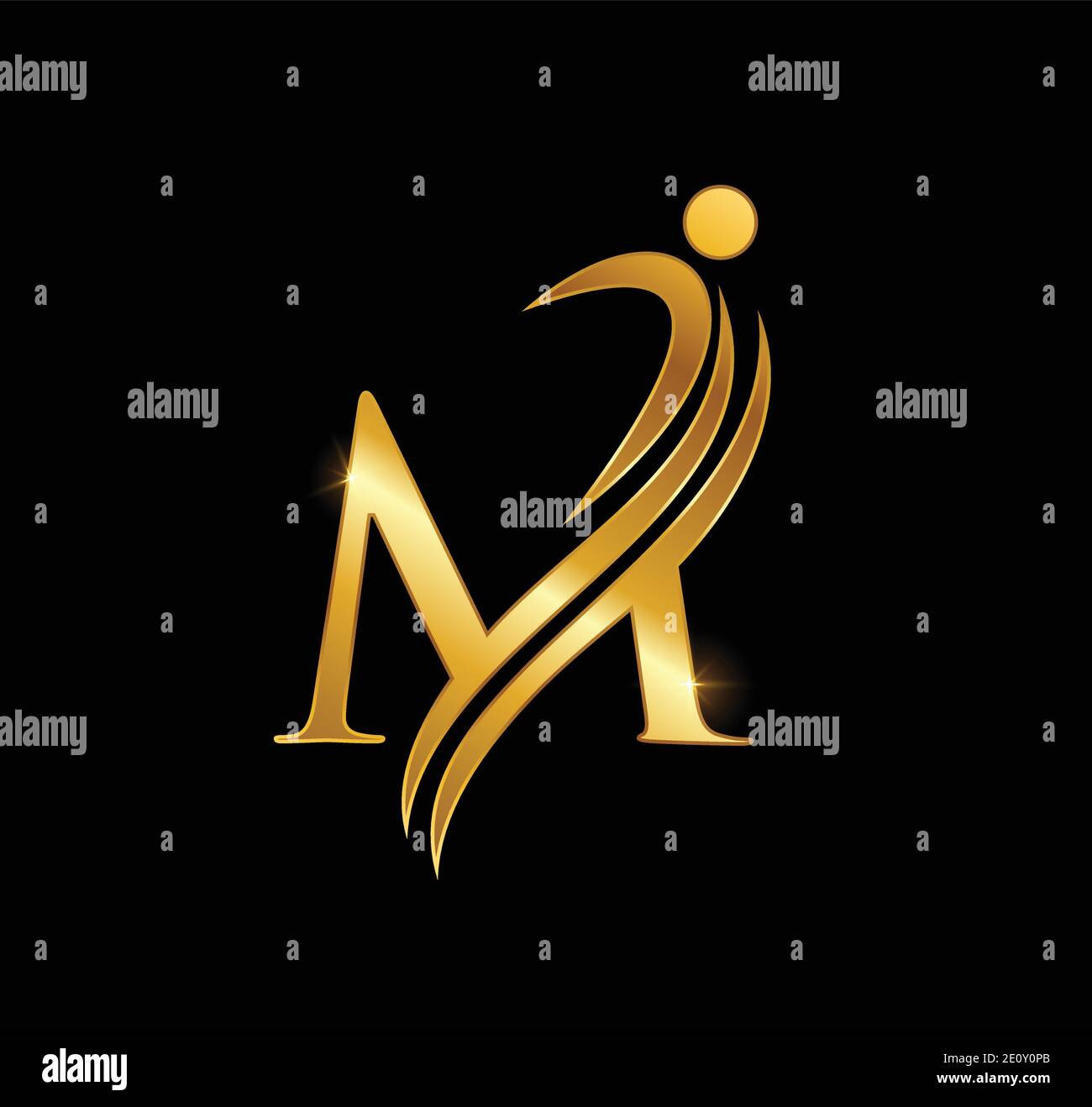 A vector Illustration of Golden Monogram Letter M in black background ...