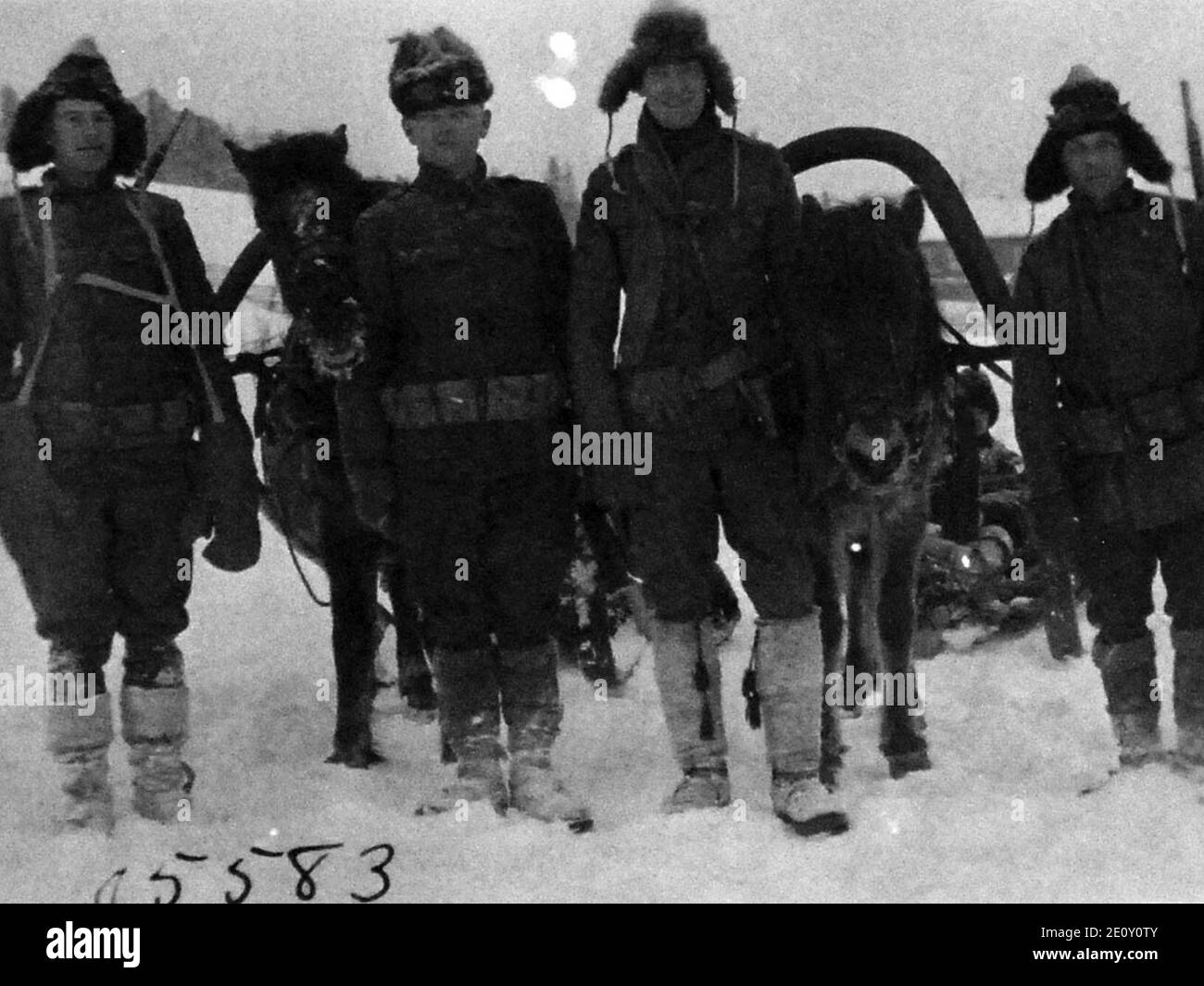 Lieutenant A.B. Carlson with a patrol to investigate villages, Russia ...