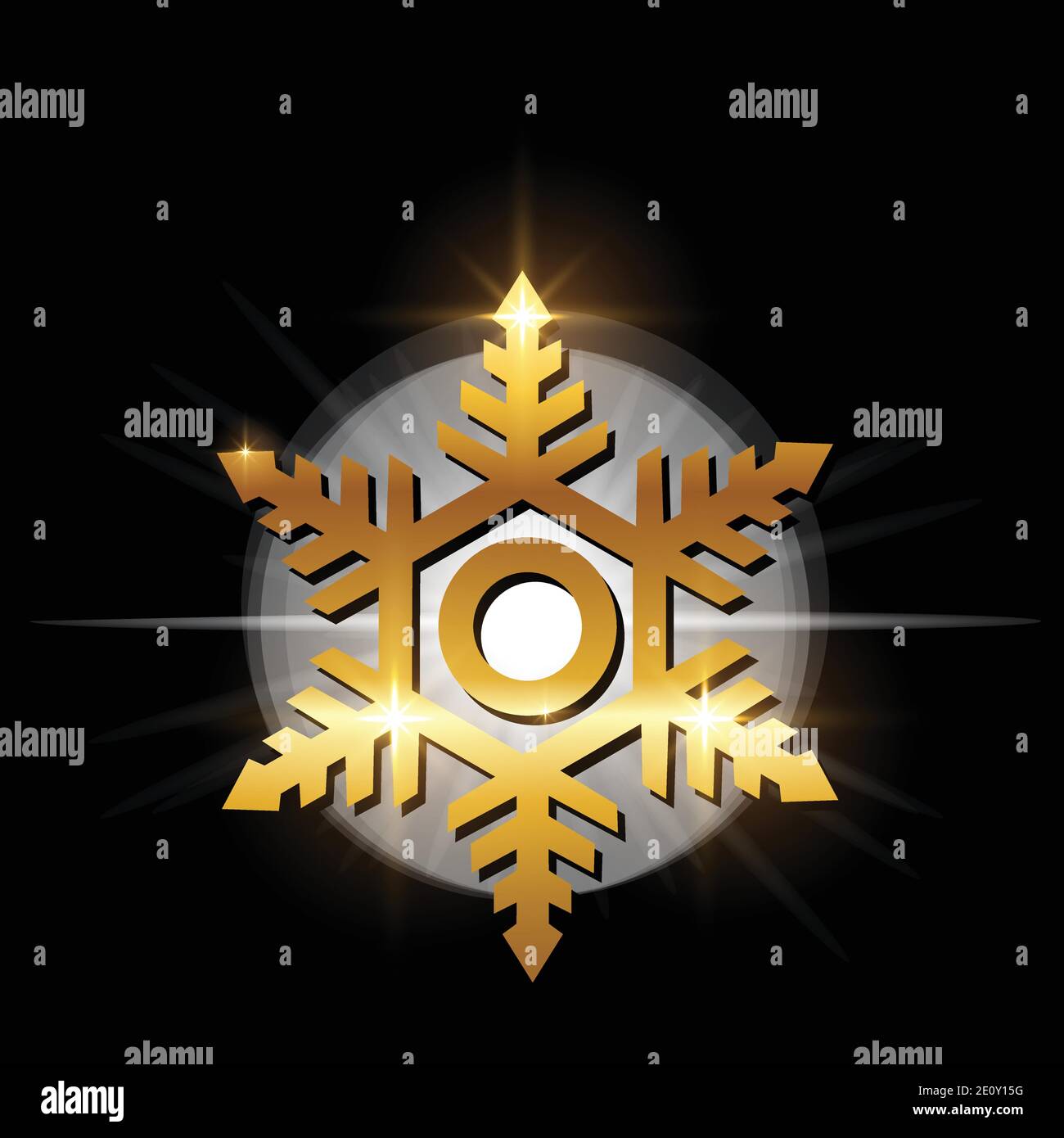 A Vector Golden Snowflake Illustration Sign with glow light Stock ...