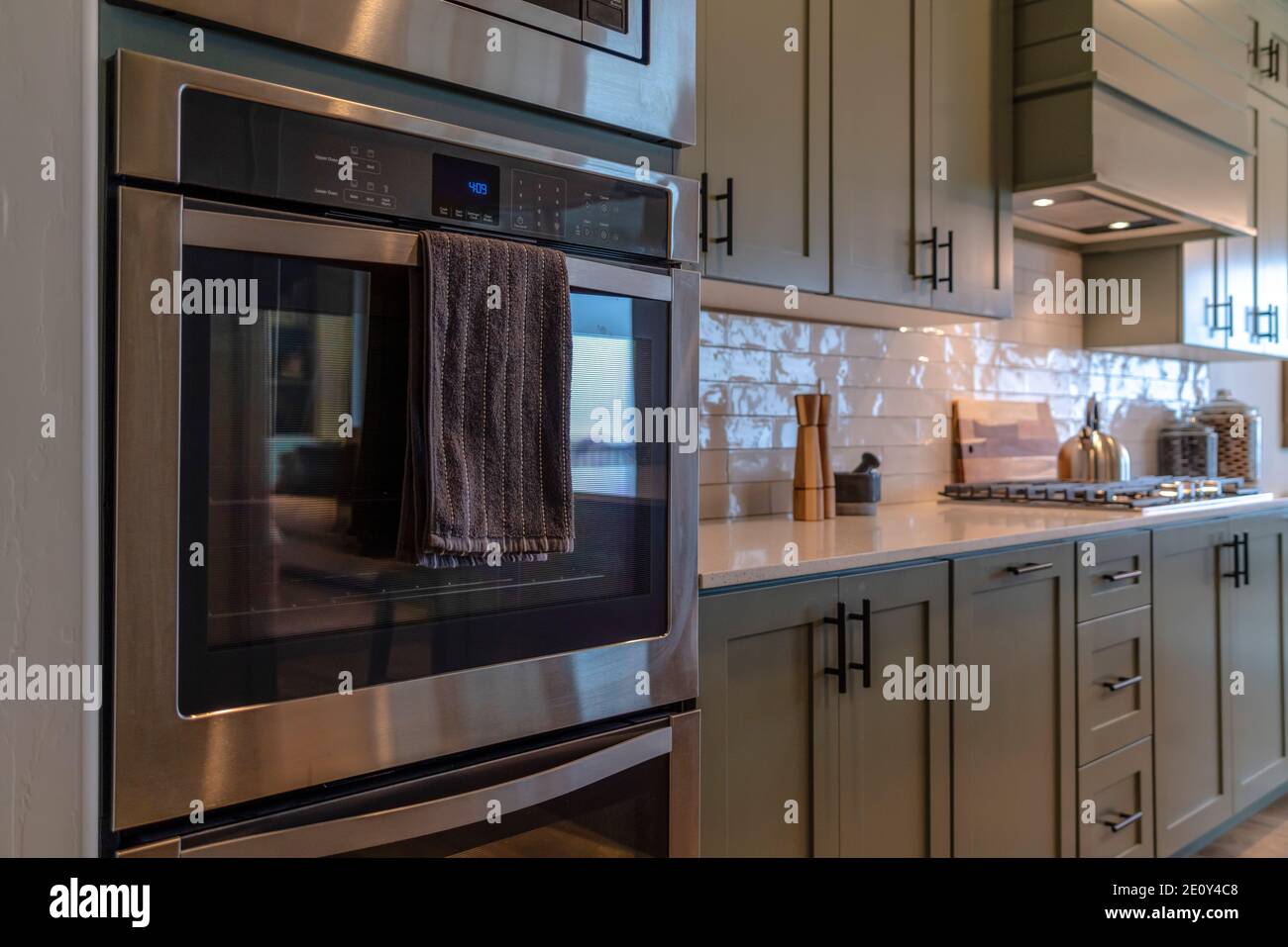 Interior of home with oven and cooking area inside the kitchen with ...