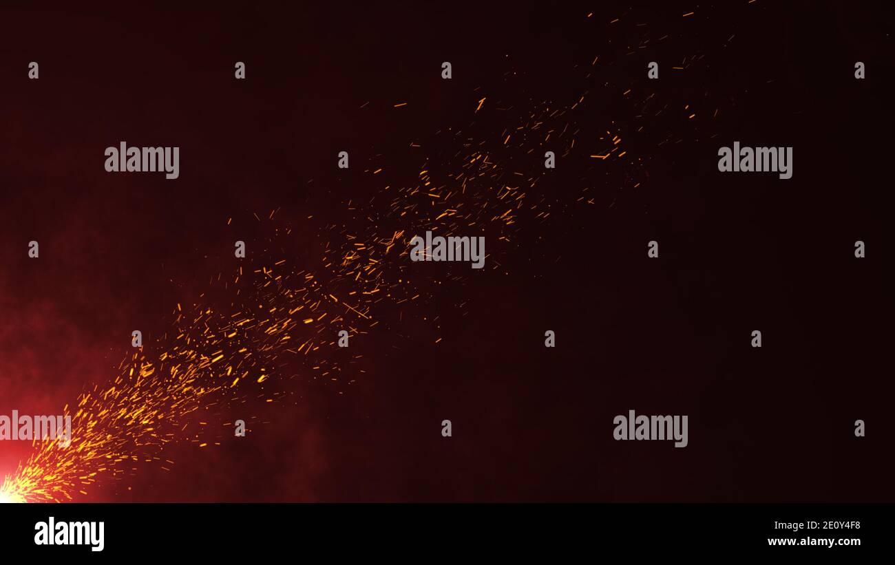 Beautiful realistic burning fire embers with smoke in dark background ...