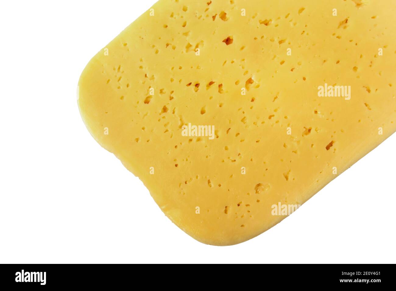 Sliced piece of cheese head isolated on white background. View from ...