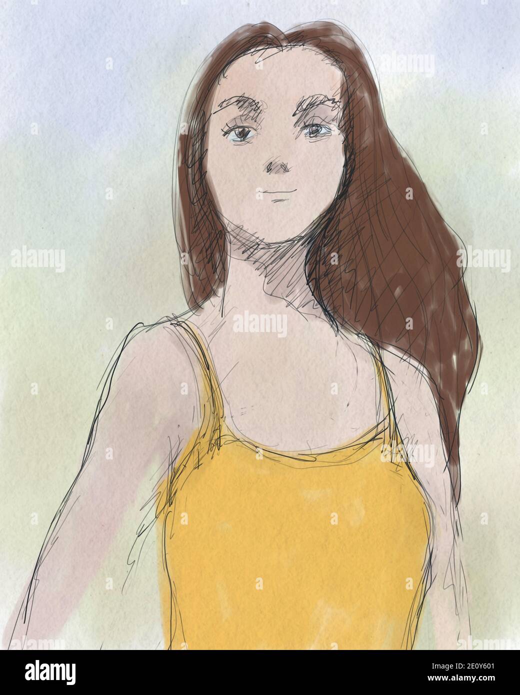 girl sketch drawing painting illustration Stock Photo - Alamy