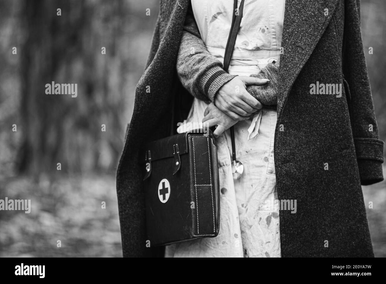 German Deutsch nurse paramedic Of World War 2 uniform. black and white ...