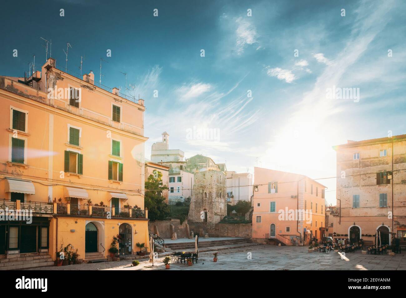 Terracina, Italy. Piazza Municipio And View Of Castle Castello ...