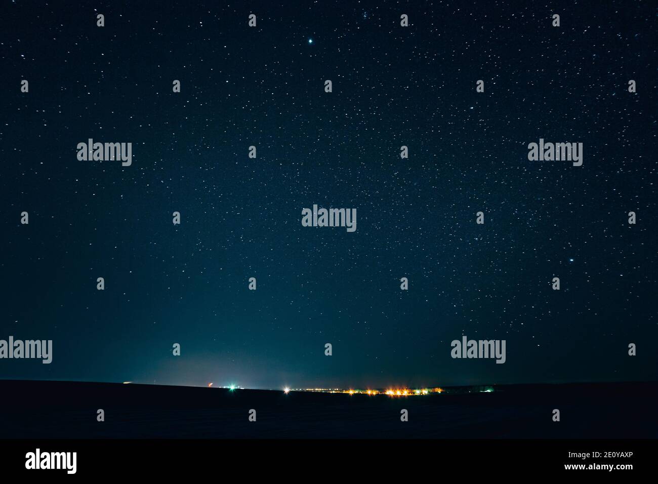 Landscape With Natural Night Sky Stars Background. Starry Sky Over Town ...