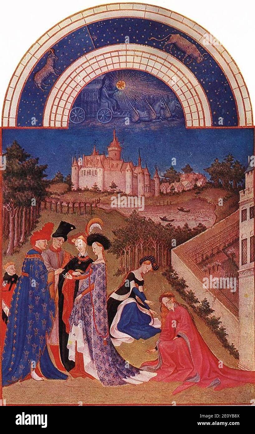 Limbourg brothers - Les très riches heures du Duc de Berry - Avril (April Stock Photo - Alamy
