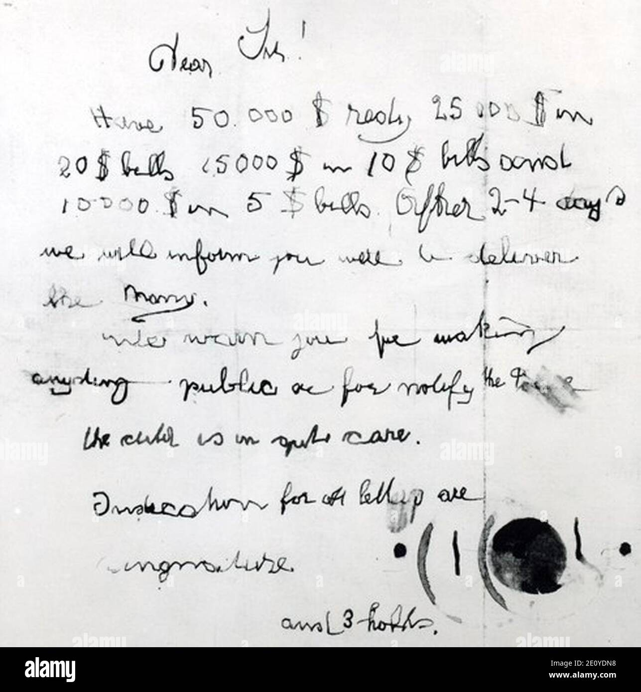 Lindbergh Kidnapping Note Stock Photo - Alamy