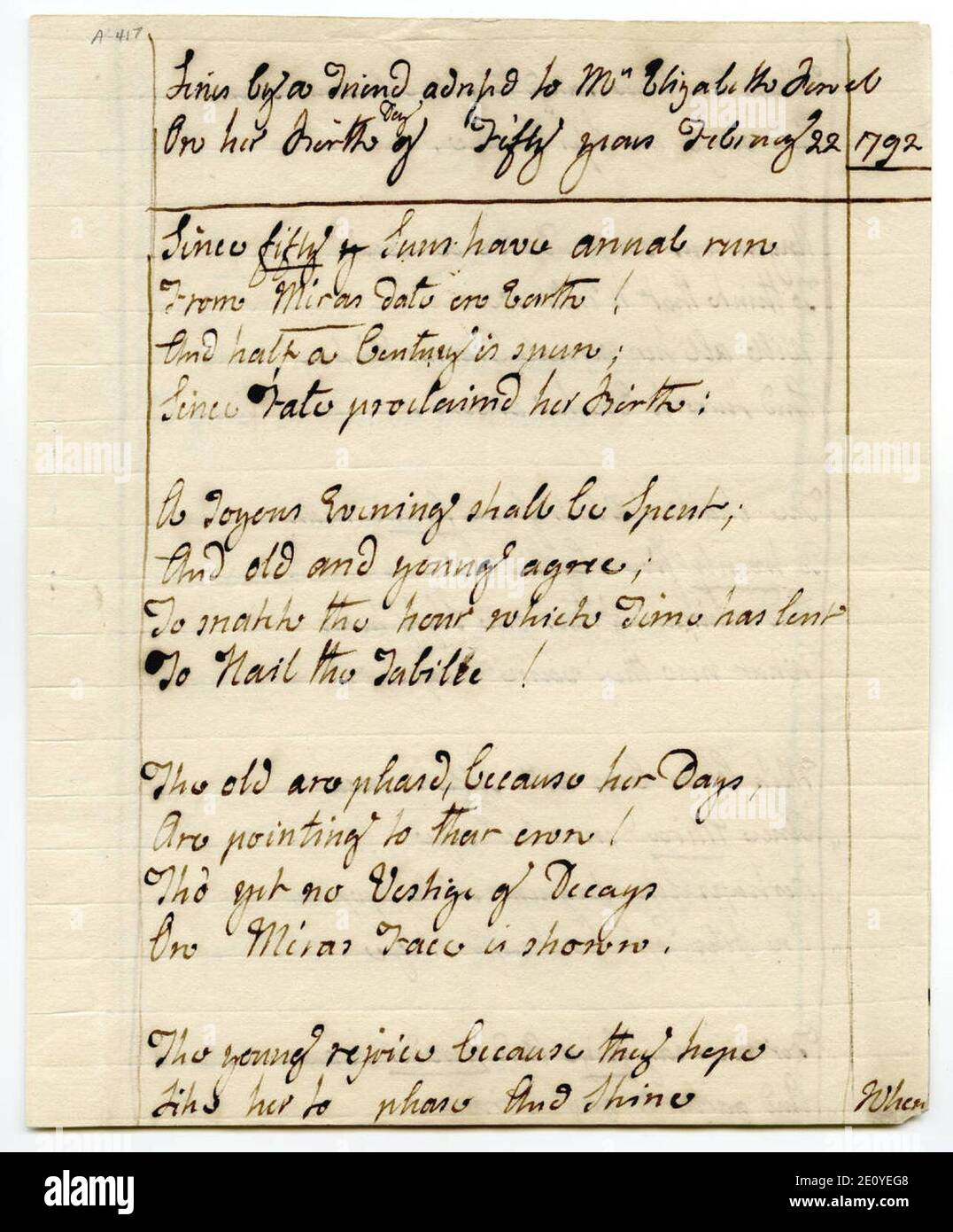 Lines by a Friend addressed to Mrs. Elizabeth Powel on her Birthday of ...