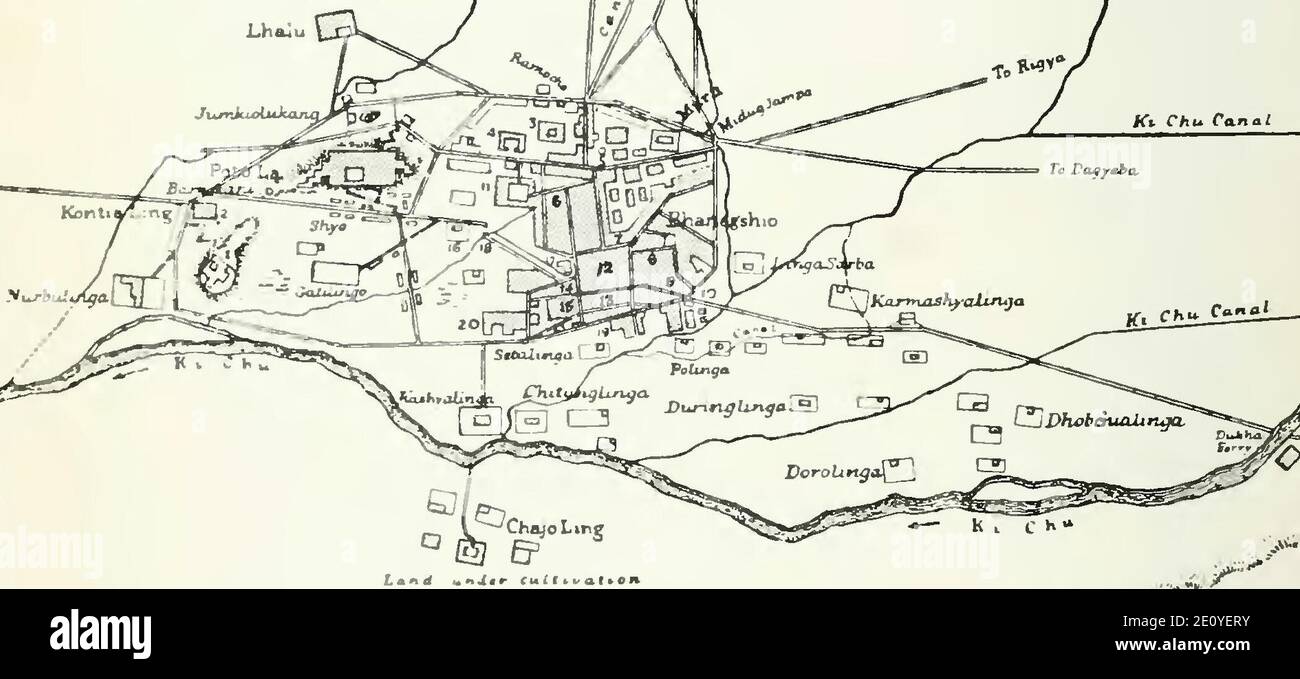 Lingkhor detail, Lhasa map in 1878, Plan of Lhasa by A-K- in his report ...