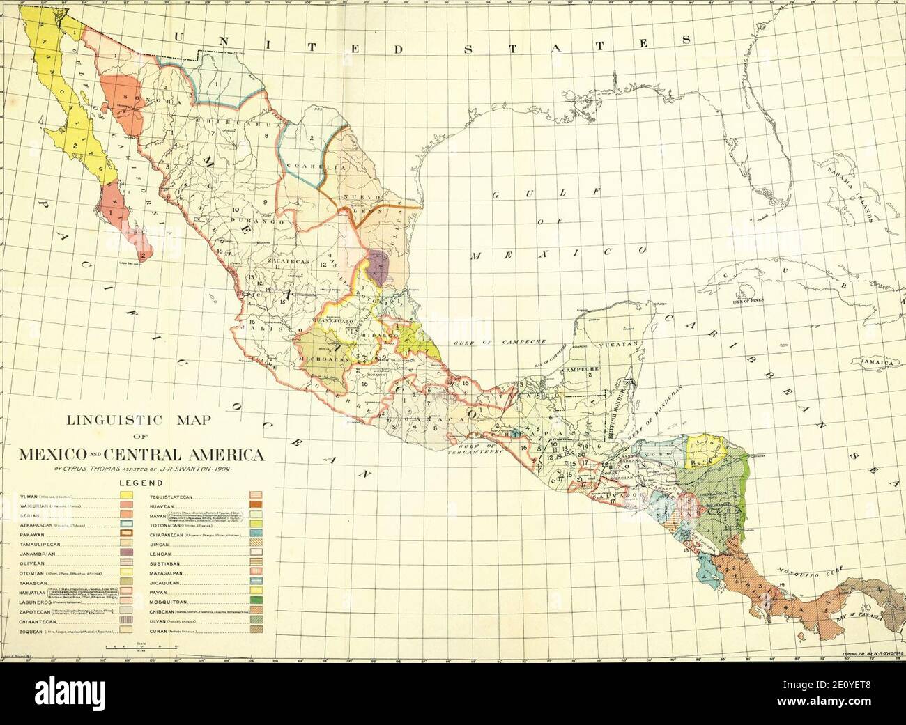 Linguistic map Central America Stock Photo - Alamy