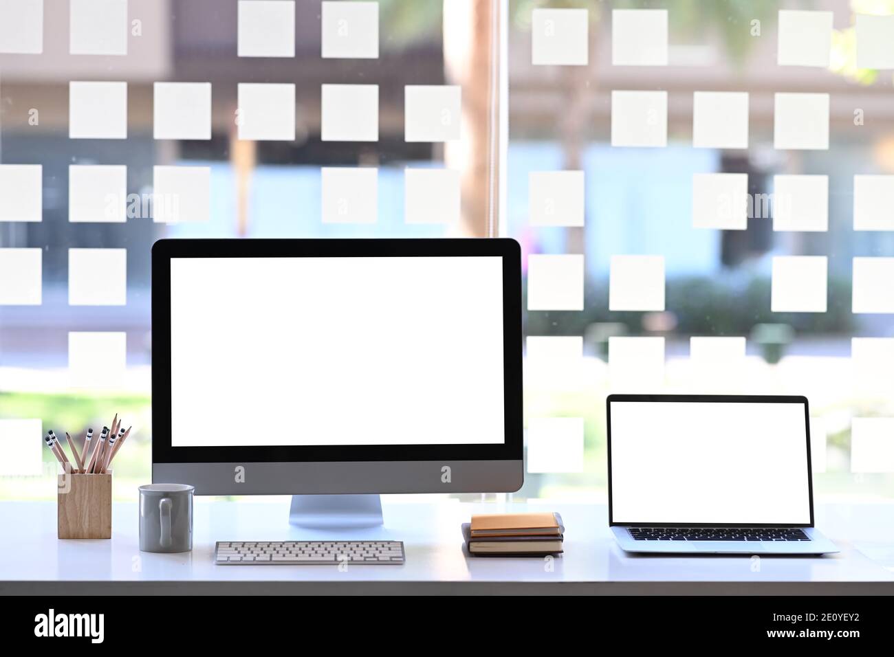 Front view of multiple display devices for responsive web design ...