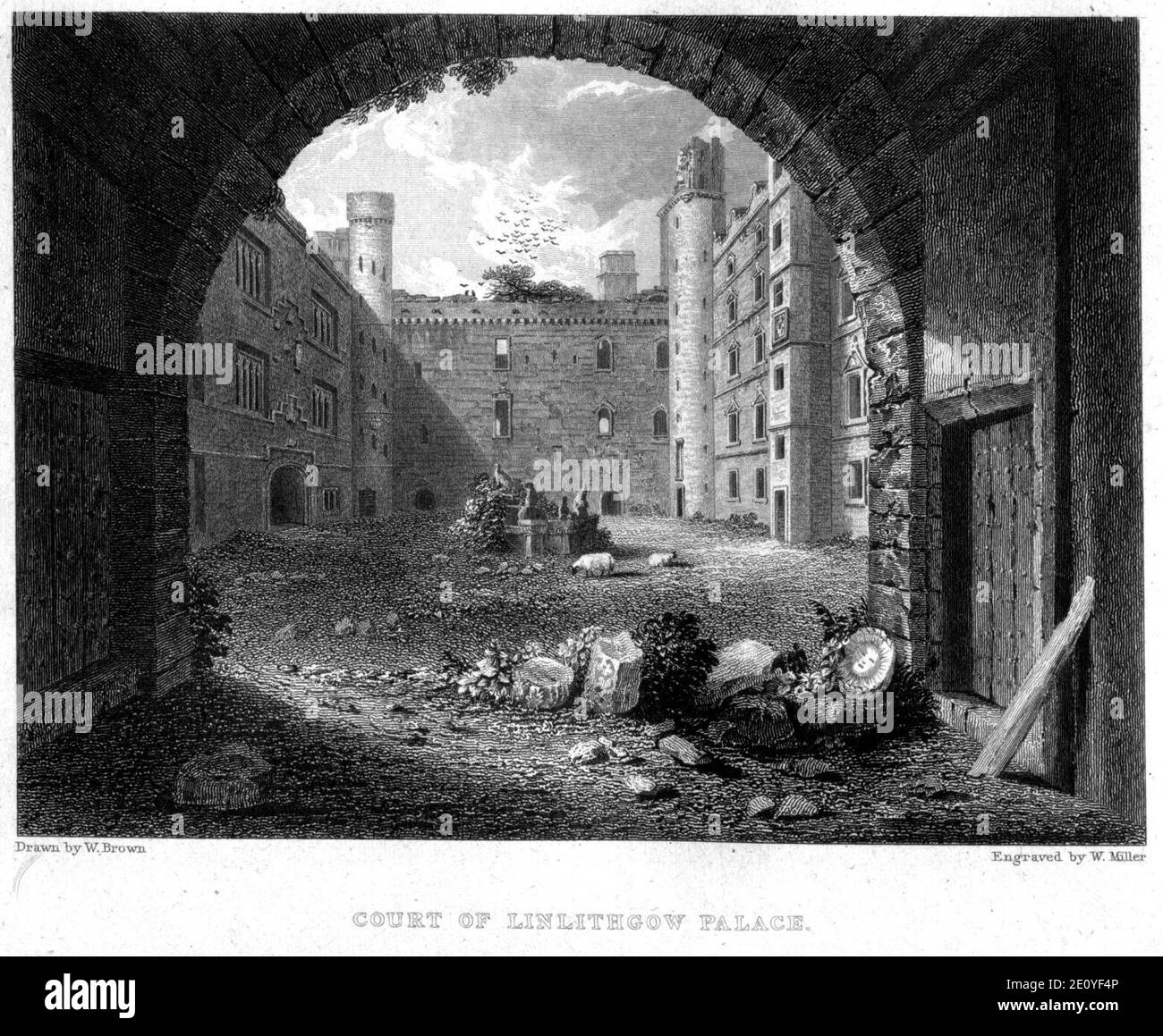Engraving of the linlithgow palace hi-res stock photography and images ...