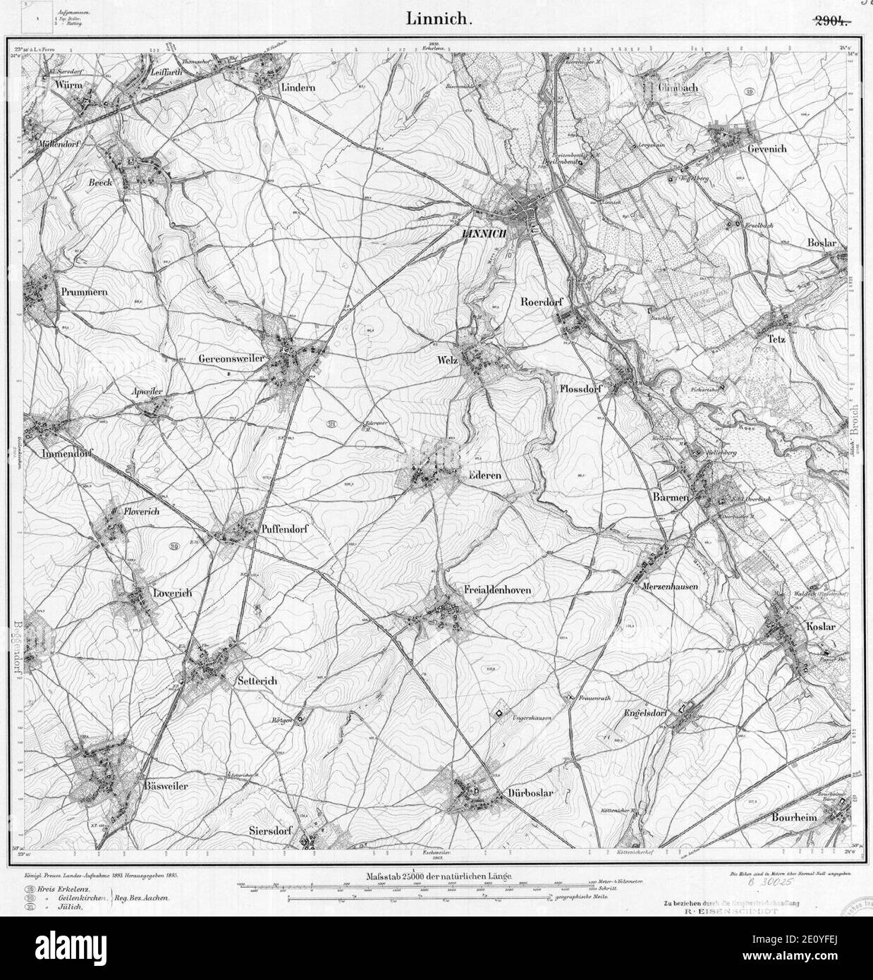 Linnich 1893 Karte Stock Photo - Alamy