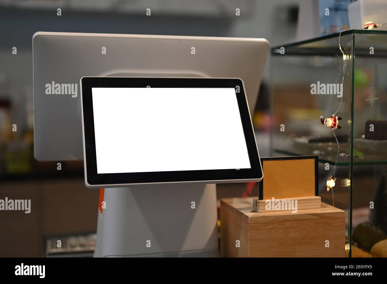 Cashier machine touch screen with blank screen in modern cafe Stock ...