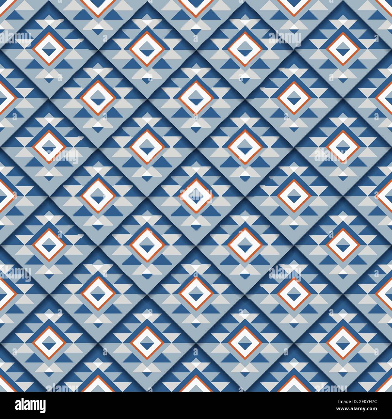 Seamless geometric blue square pattern with shadow. Ornate striped ...