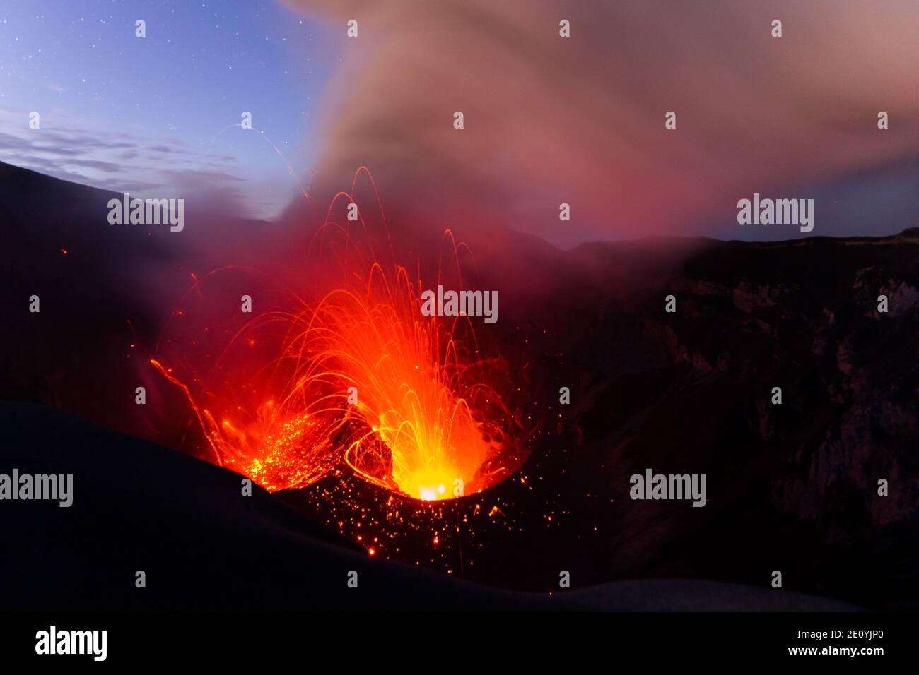 Lava in the crater of Dukono volcano, Halmahera, Indonesia Stock Photo ...