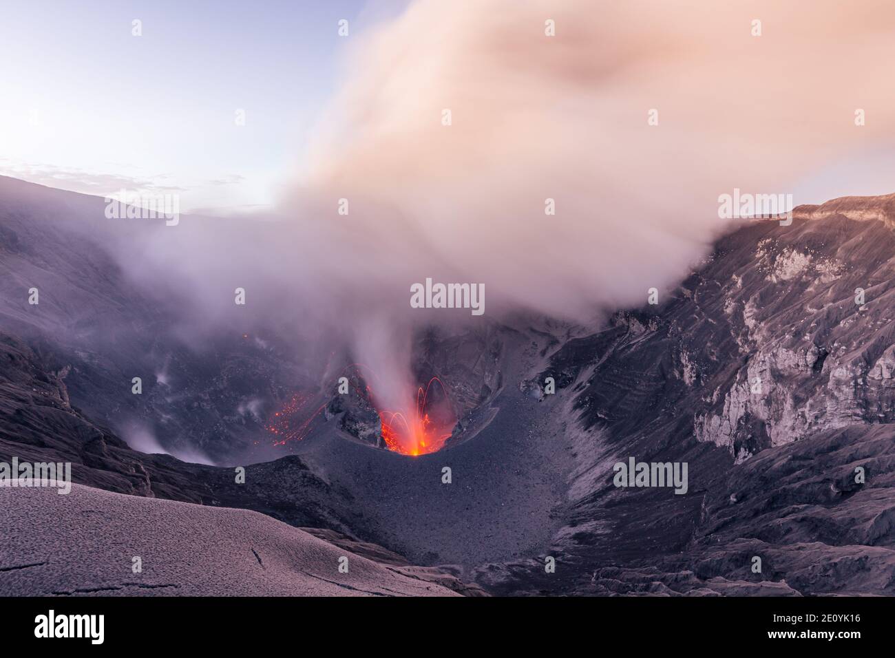 Lava in the crater of Dukono volcano, Halmahera, Indonesia Stock Photo ...