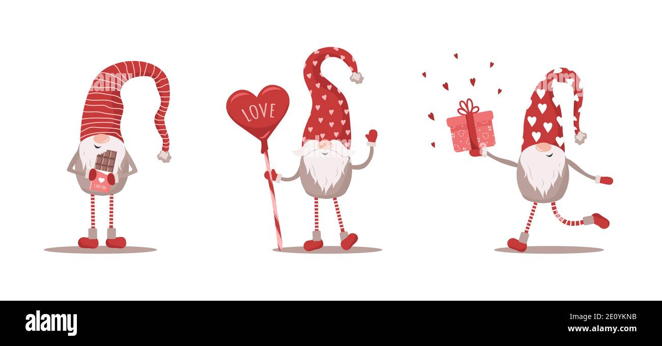 Valentines gnomes in red hat. Lovely scandinavian elf isolated on white ...