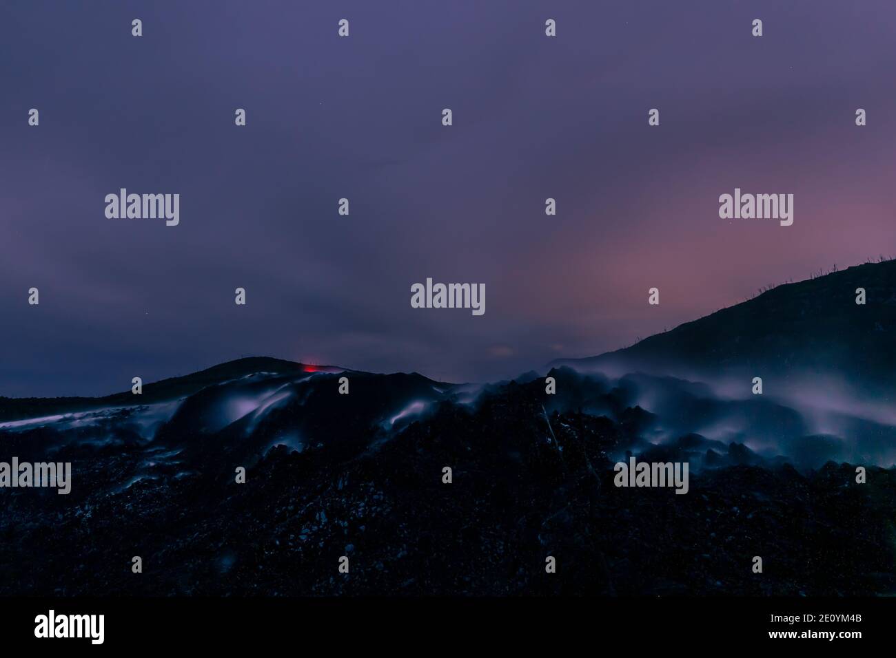 Smoke rising from volcano at night Stock Photo - Alamy