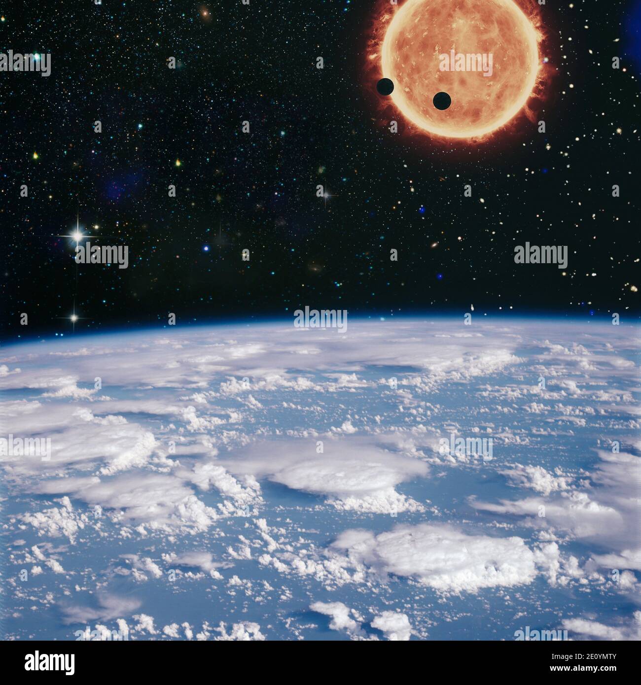 Chaotic space background. Planets, stars and galaxies in outer space ...