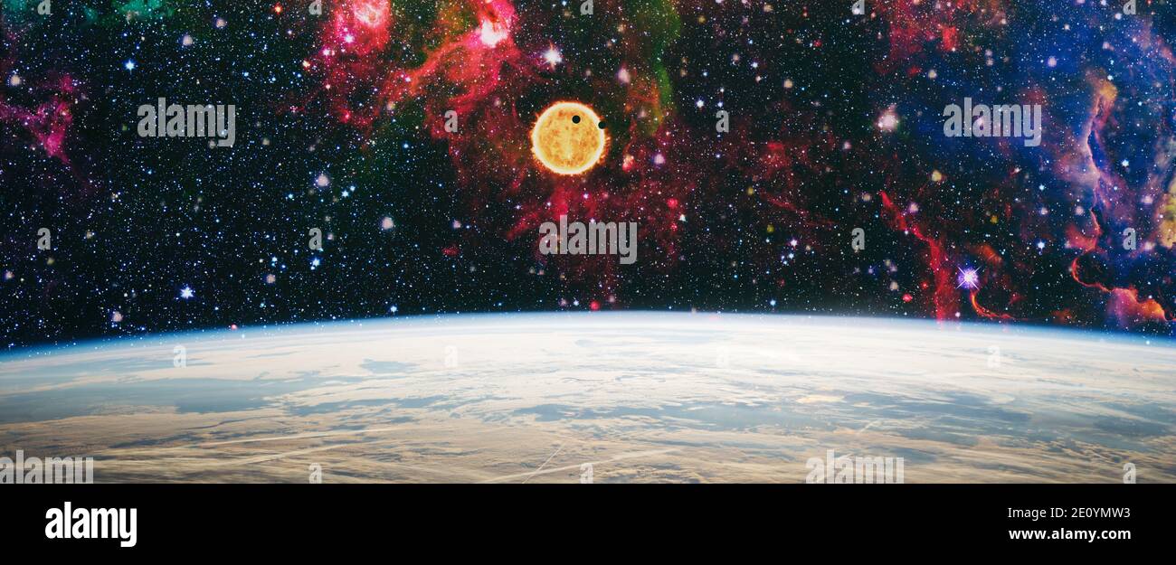 Chaotic space background. Planets, stars and galaxies in outer space ...