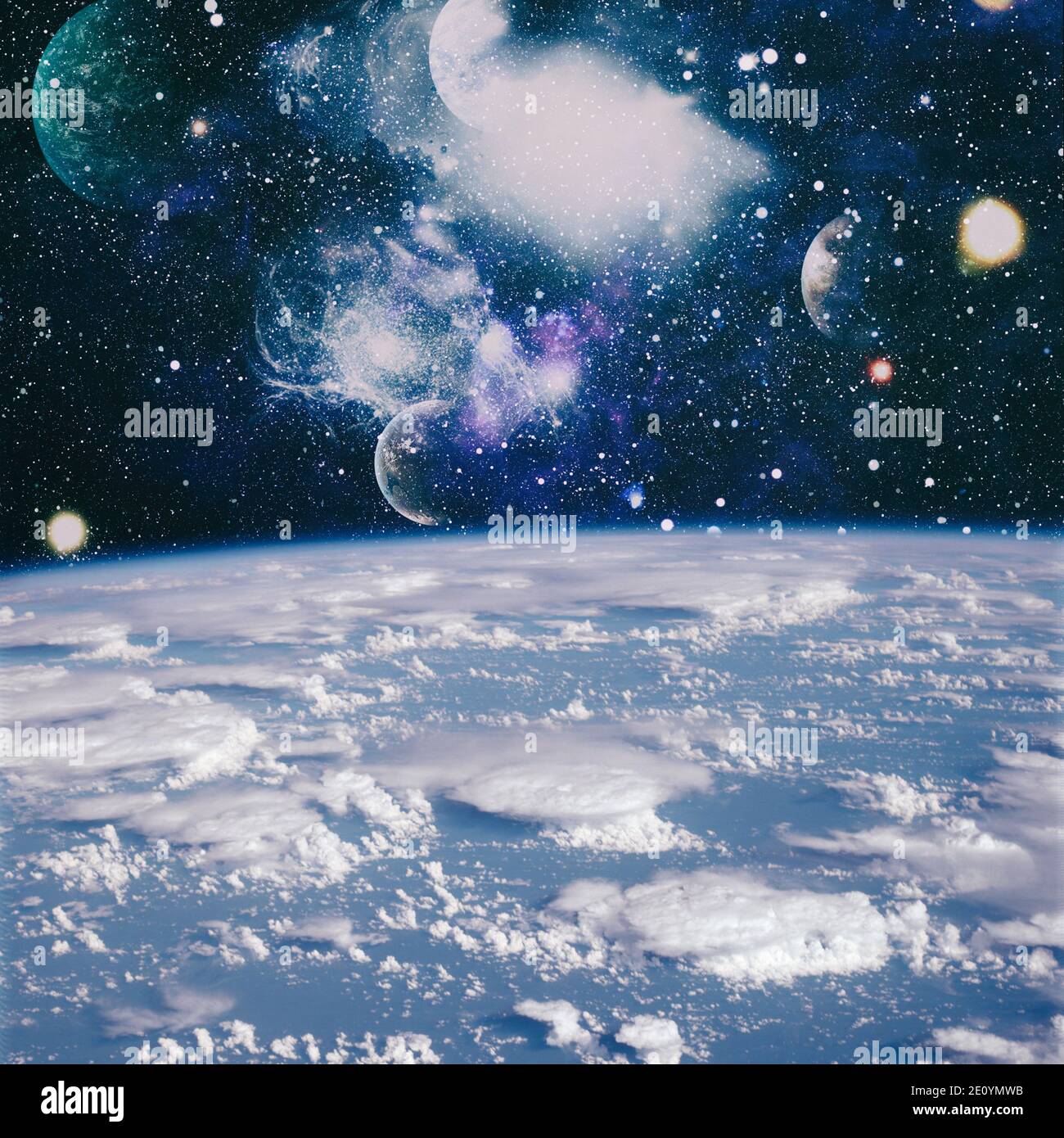 Chaotic space background. Planets, stars and galaxies in outer space ... Chaotic space background. Planets, stars and galaxies in outer space ...