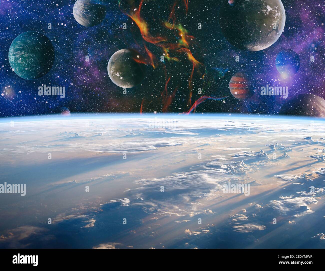 View from earth to beautiful space, landscape of space . Starry outer ...