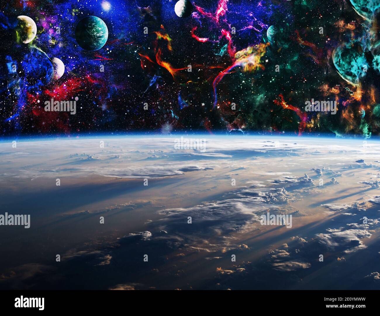 View from earth to beautiful space, landscape of space . Starry outer ...