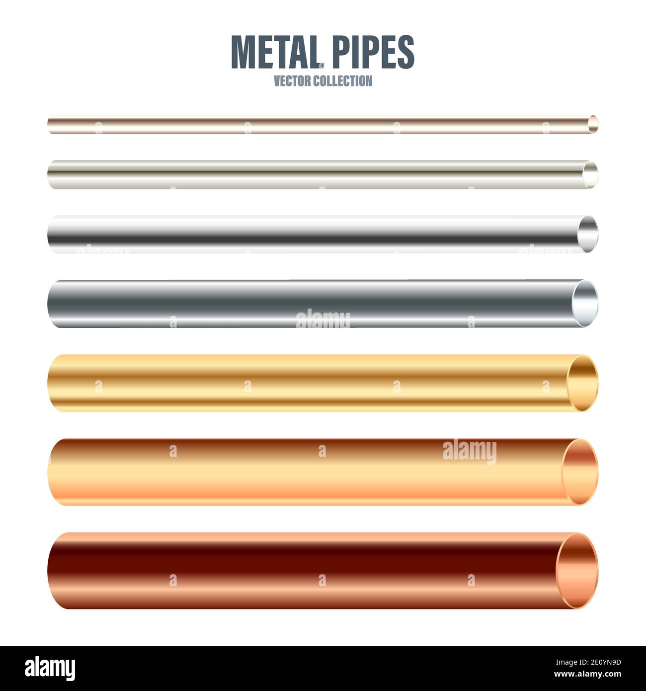 Steel and copper pipes collection. Construction material. Polished ...
