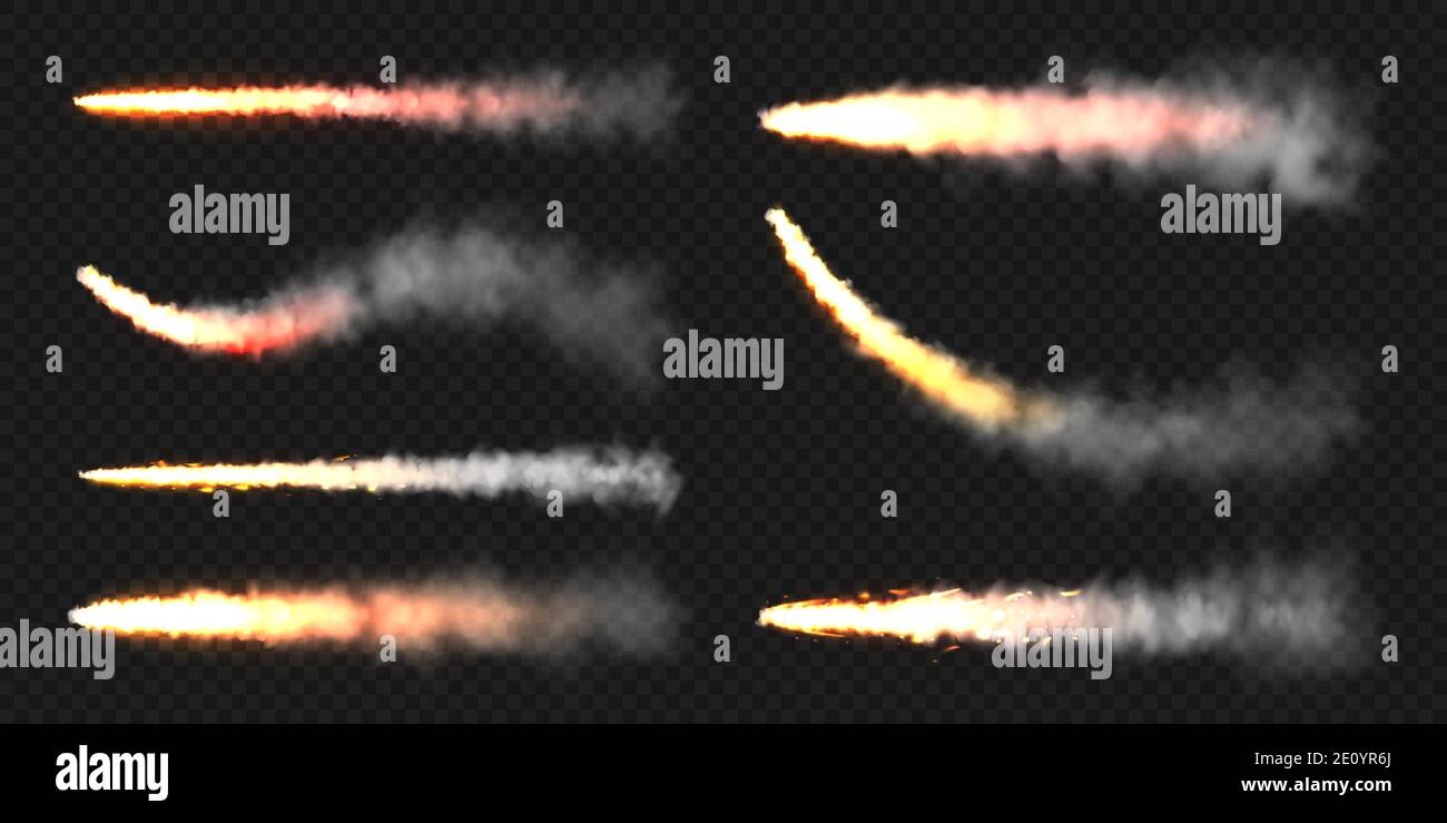 Realistic space rocket launch trails. Fire burst, explosion. Missile or ...